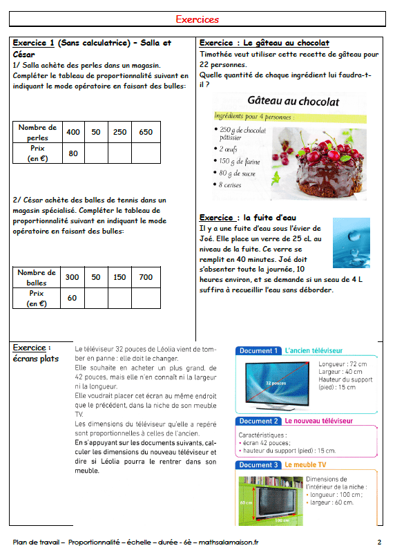 6e Proportionnalité : plan de travail - Maths à la maison 6e Proportionnalité : plan de travail - Maths à la maison