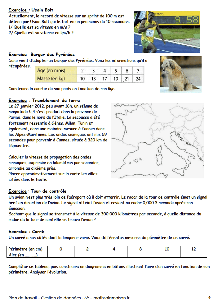 6è Gestion de données: Plan de travail - Maths à la maison