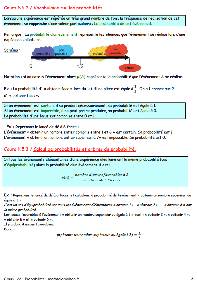 3e Probabilités : Cours - Maths à la maison