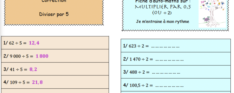 Automatismes: Multiplier par 0,5 et diviser par 5 - Maths à la maison