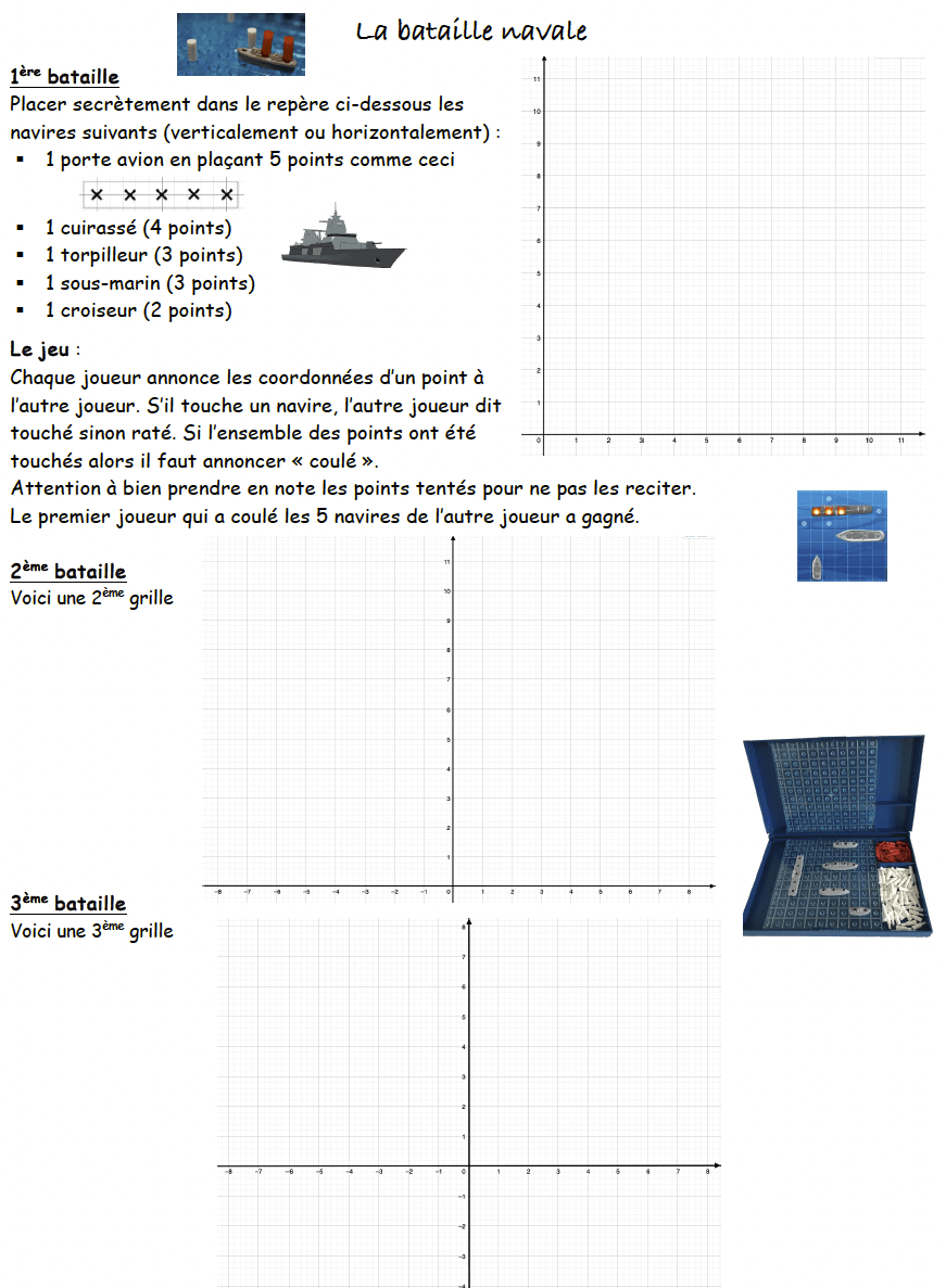 5e La bataille navale : jeu avec les nombres relatifs - Maths à la maison